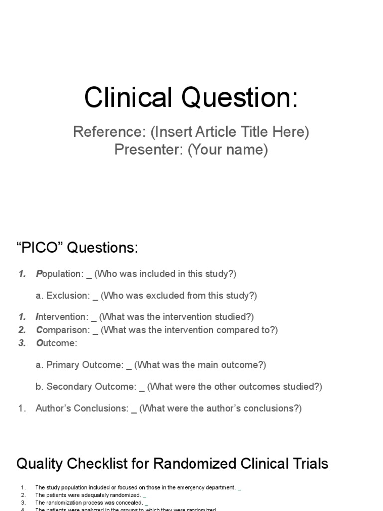 Clinical Trial Quality Assessment Checklist | PDF | Randomized ...