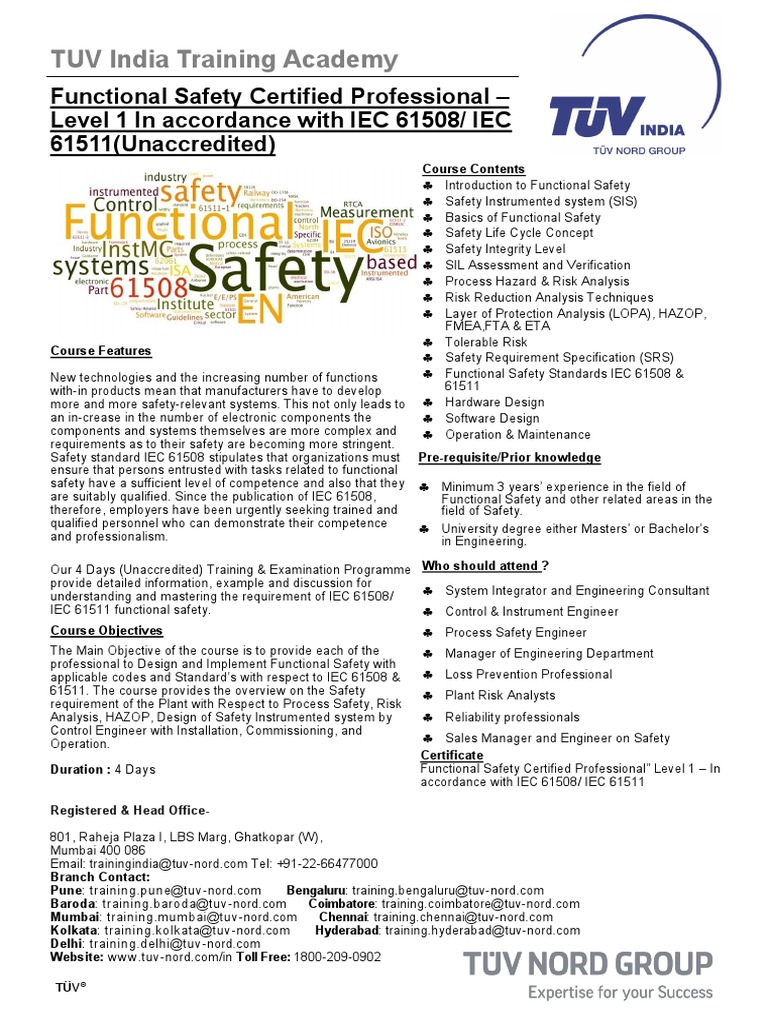 Functional Safety Certified Professional - Level 1 in Accordance With IEC 61508 IEC 61511 ...