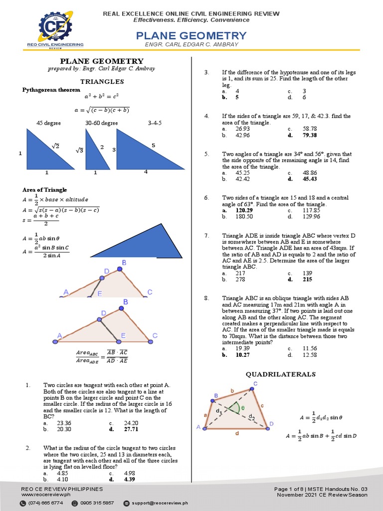 Mste 3.0 Plane Geometry Hand Outs | Download Free PDF | Circle | Triangle