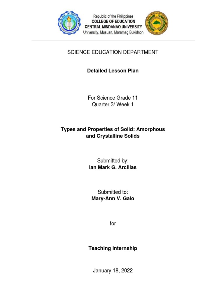 Science Education Department: Detailed Lesson Plan | PDF | Solid | Crystal