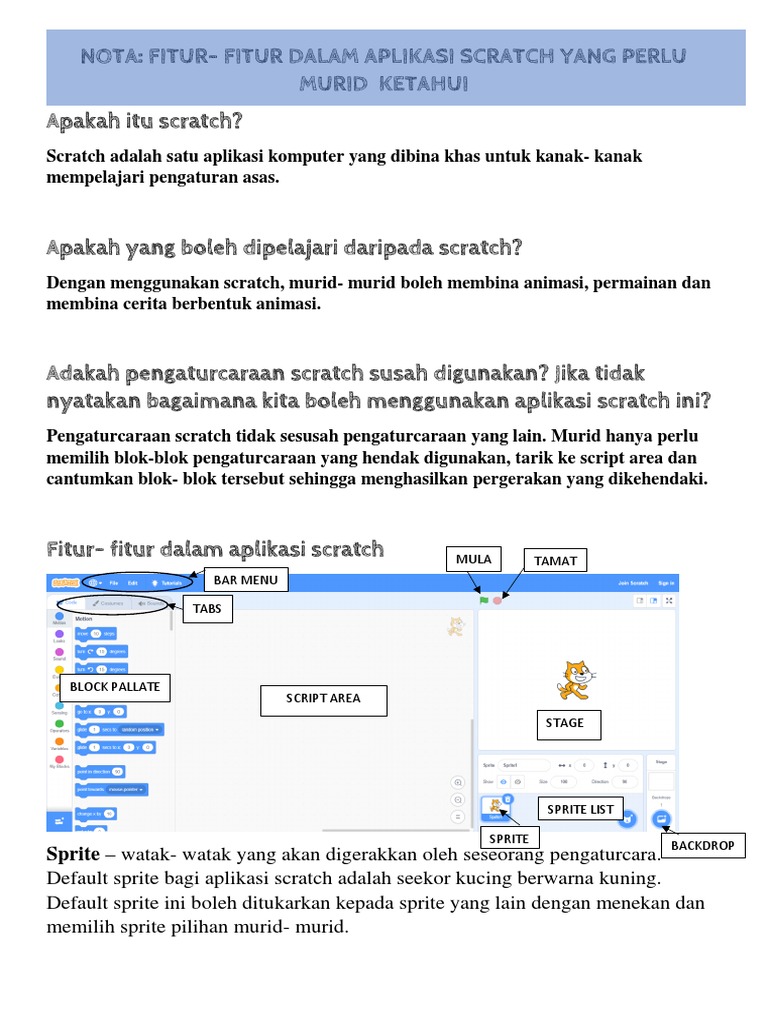 Nota Hari 1 Fitur - Fitur Dalam Scratch | PDF