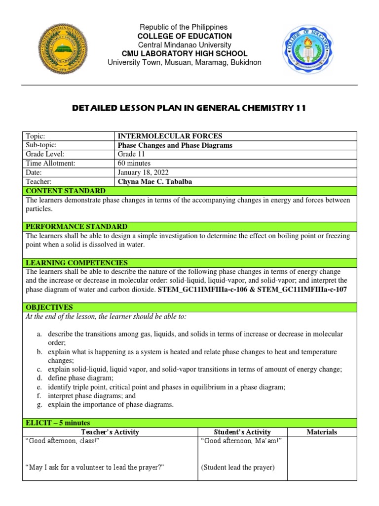 Detailed Lesson Plan in General Chemistry 11: at The End of The Lesson ...