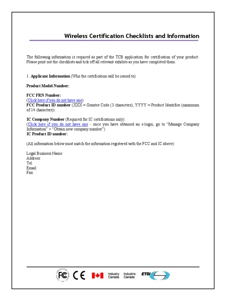 Wireless Certification ChecklistV1.1 | PDF | Transmitter | Federal ...