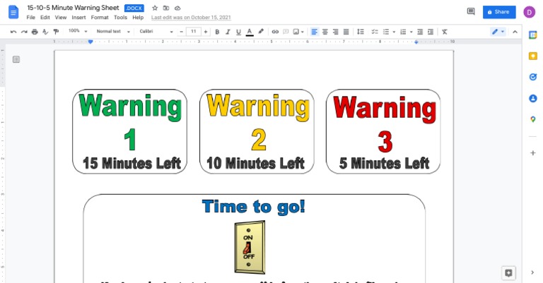 15 Minute Warning Visual | PDF