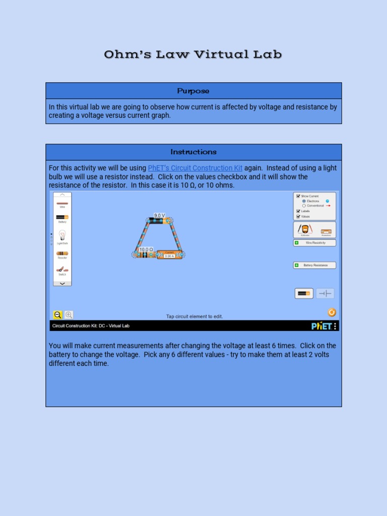 Virtual Ohm's Law Lab - Google | Download Free PDF | Resistor ...