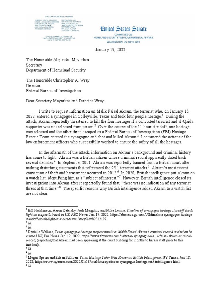22.1.19 Johnson Letter To DHS FBI | PDF | United States Department Of ...