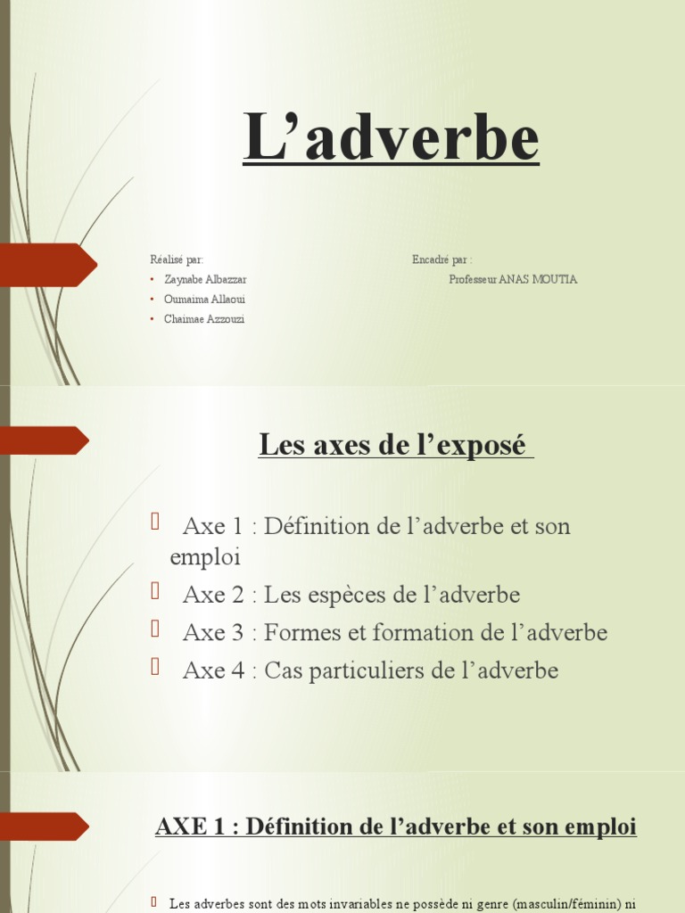 L'adverbe | PDF | Adverbe | Genre grammatical