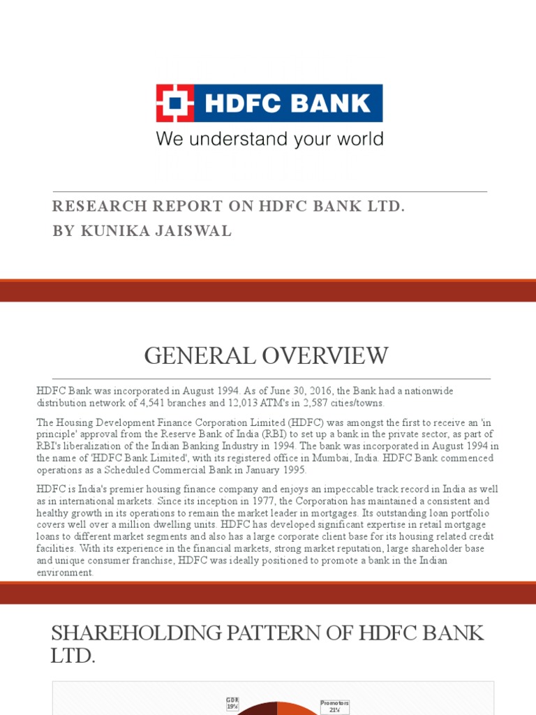 Research Report On HDFC Bank Ltd. by Kunika Jaiswal | PDF | Banks ...
