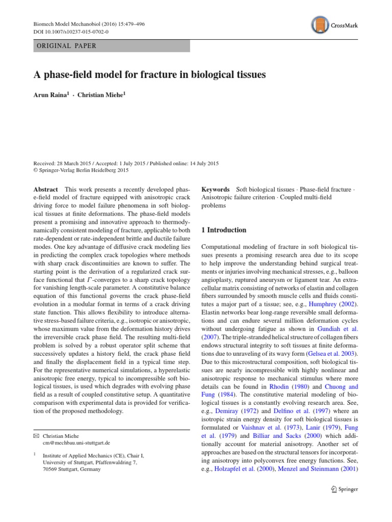 A Phase-Field Model For Fracture in Biological Tissues: Arun Raina ...