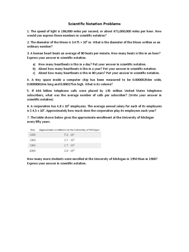 Scientific Notation Problems | PDF