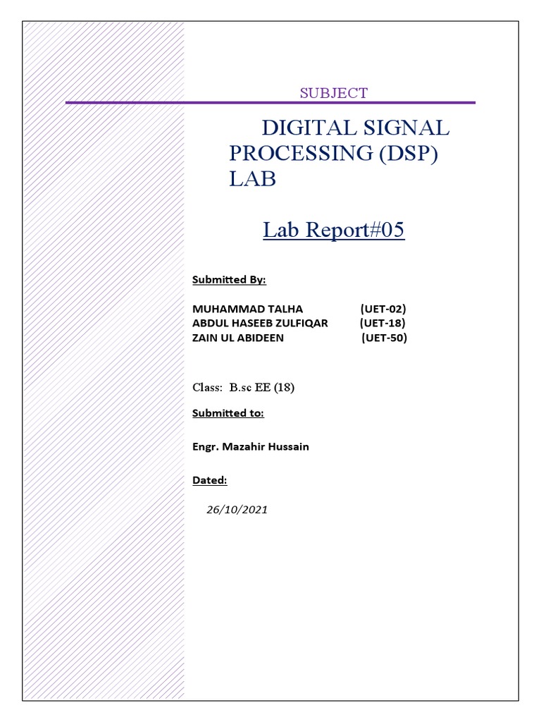 Digital Signal Processing (DSP) LAB Lab Report#05: Subject | PDF ...
