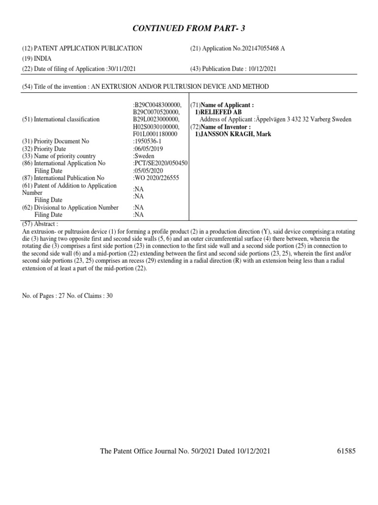 Continued From Part-3: The Patent Office Journal No. 50/2021 Dated 10 ...