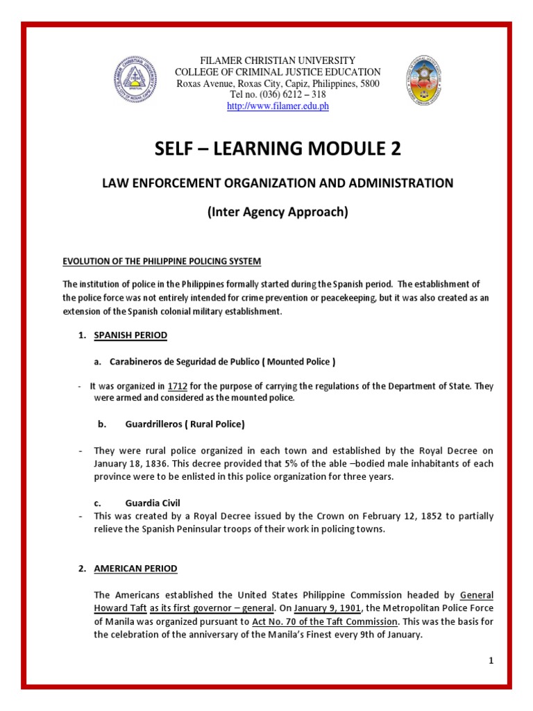 Self - Learning Module 2: Law Enforcement Organization and ...