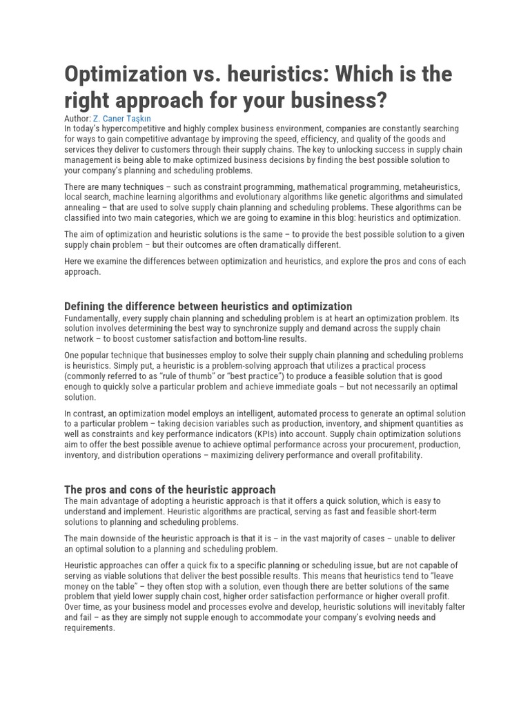 Heuristics Vs Optimization | PDF | Mathematical Optimization | Scheduling (Production Processes)
