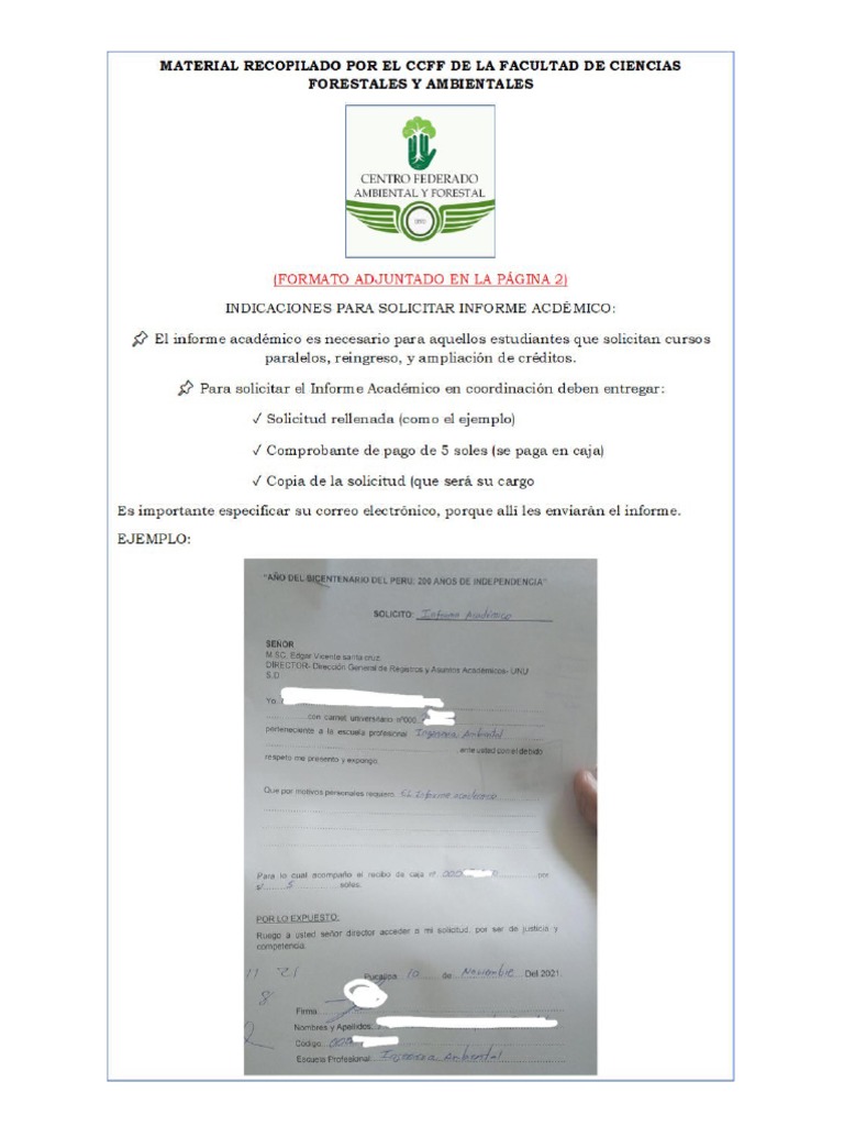 Formato de Solicitud de Informe Académico A Dirección General de ...