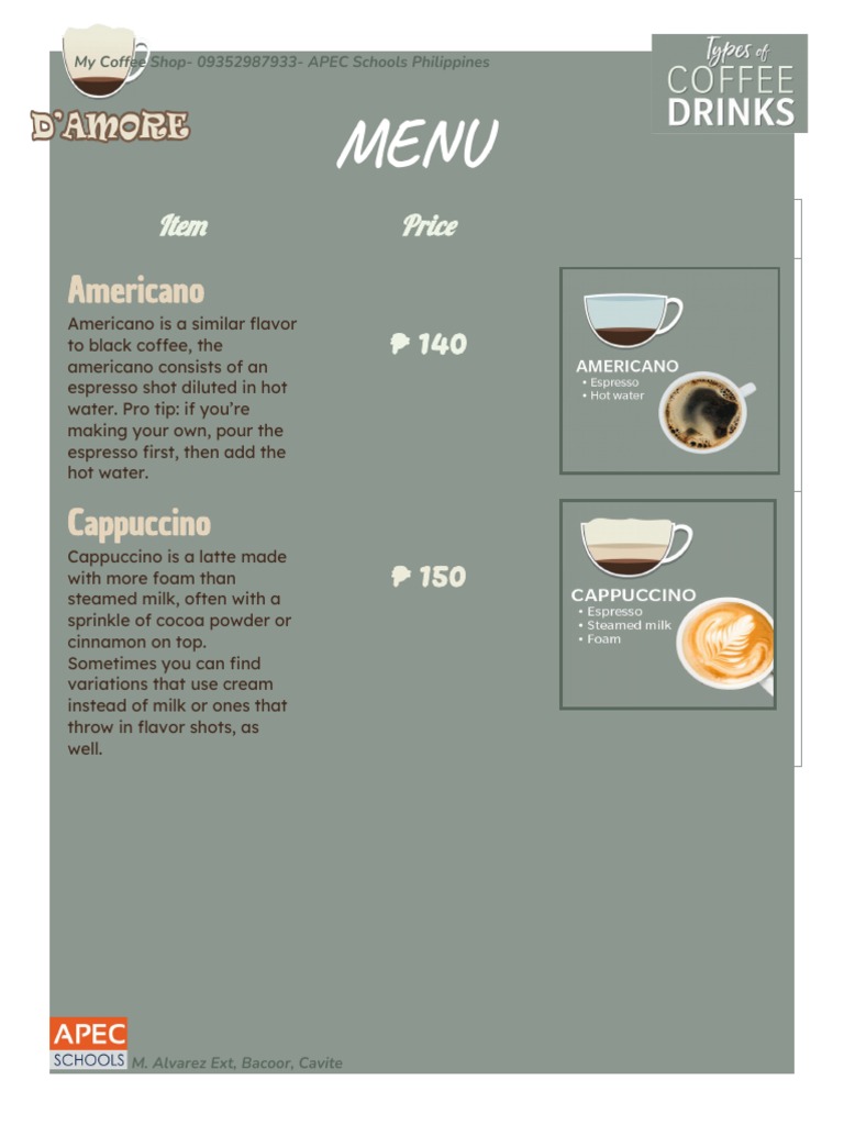 Menu For Coffee Shop | PDF | Cooking, Food & Wine