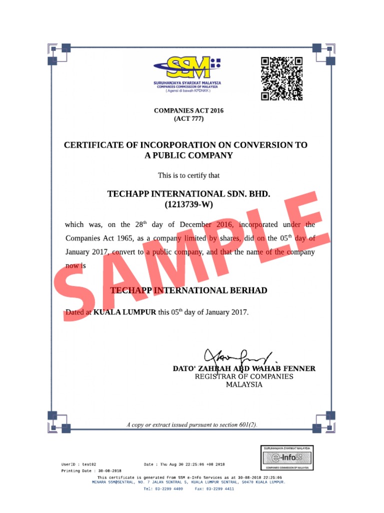 Certificate of Company Conversion | PDF
