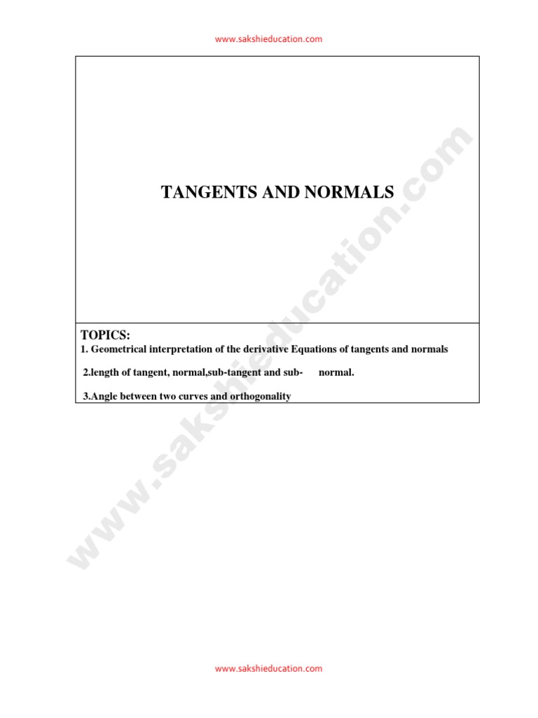 Tangents and Normals Explained | PDF | Slope | Tangent