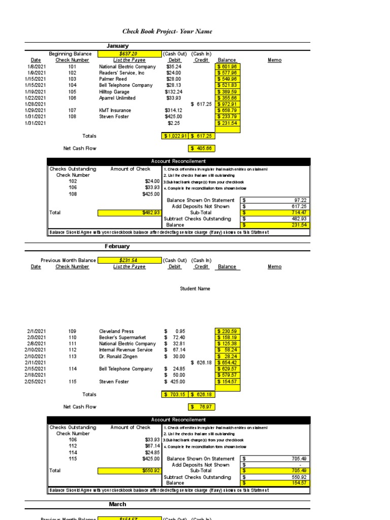 Checkbook Project Excel Ve - Template - Sheet1 | PDF | Cheque | Debits ...