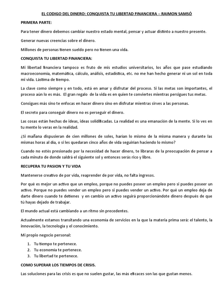 El Codigo Del Dinero Conquista Tu Libertad Financiera - Raimon Samsó ...