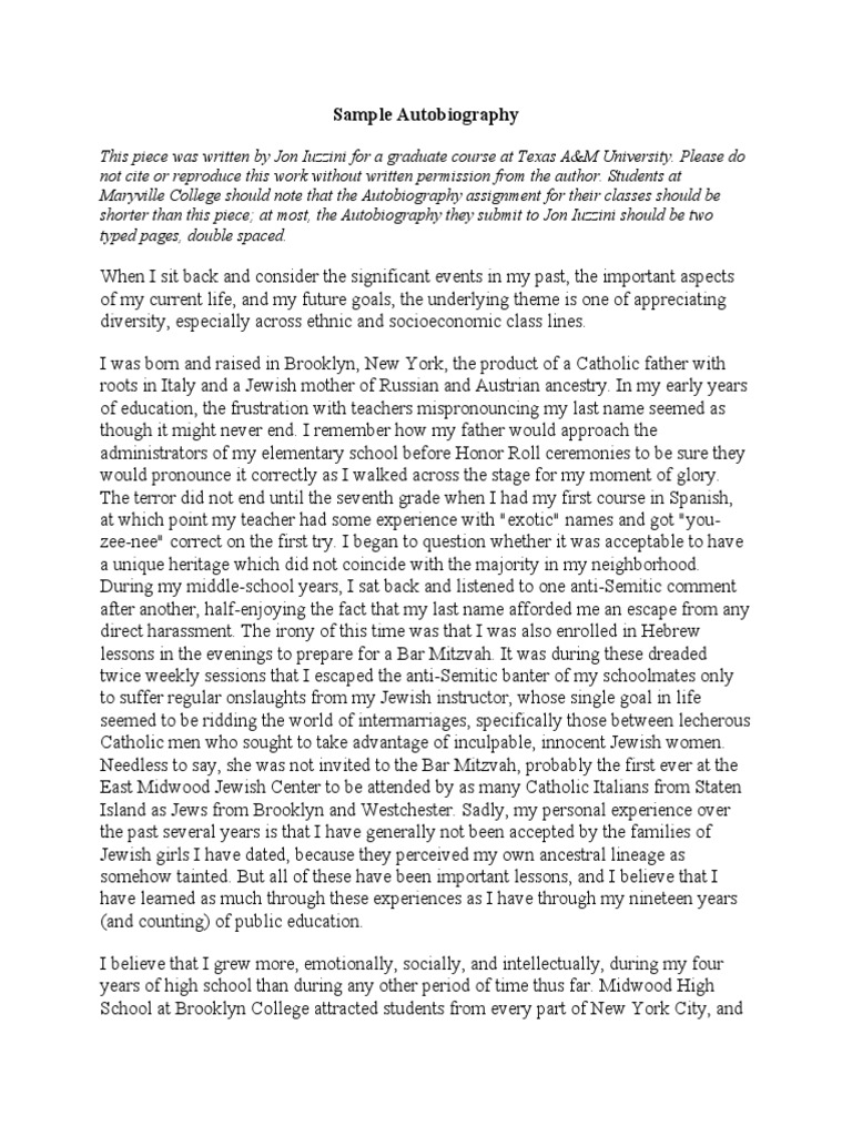 Sample Autobiography | PDF | Psychology