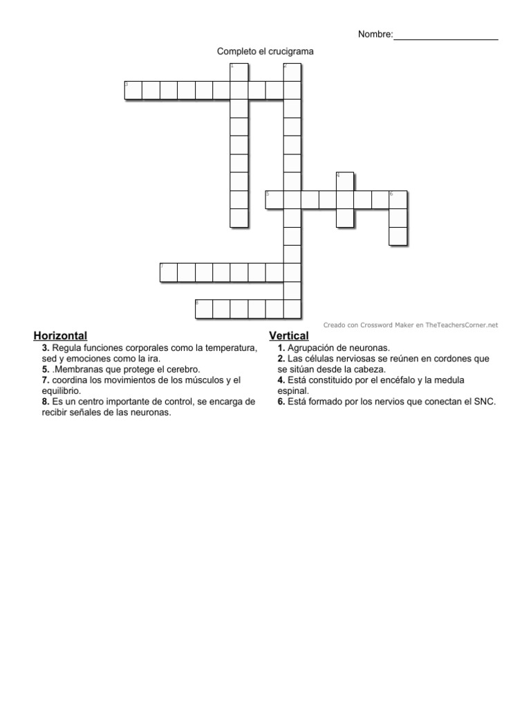 Crucigrama SistemaNervioso. | PDF