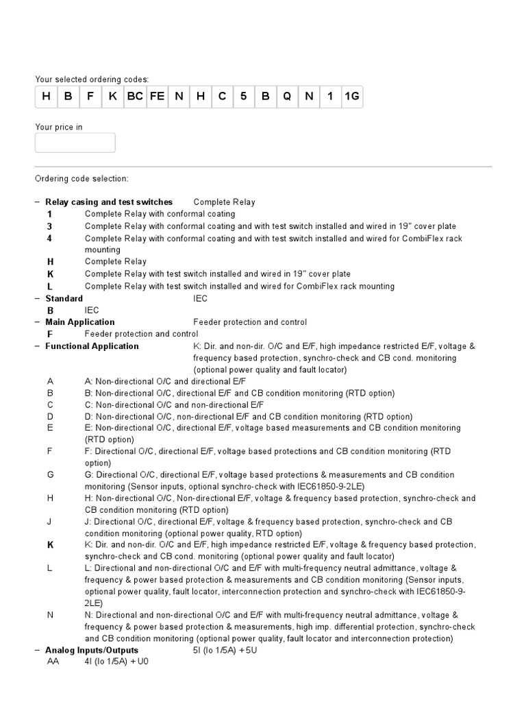 Ordering Code ABB REF615 | PDF | Relay | Electrical Engineering