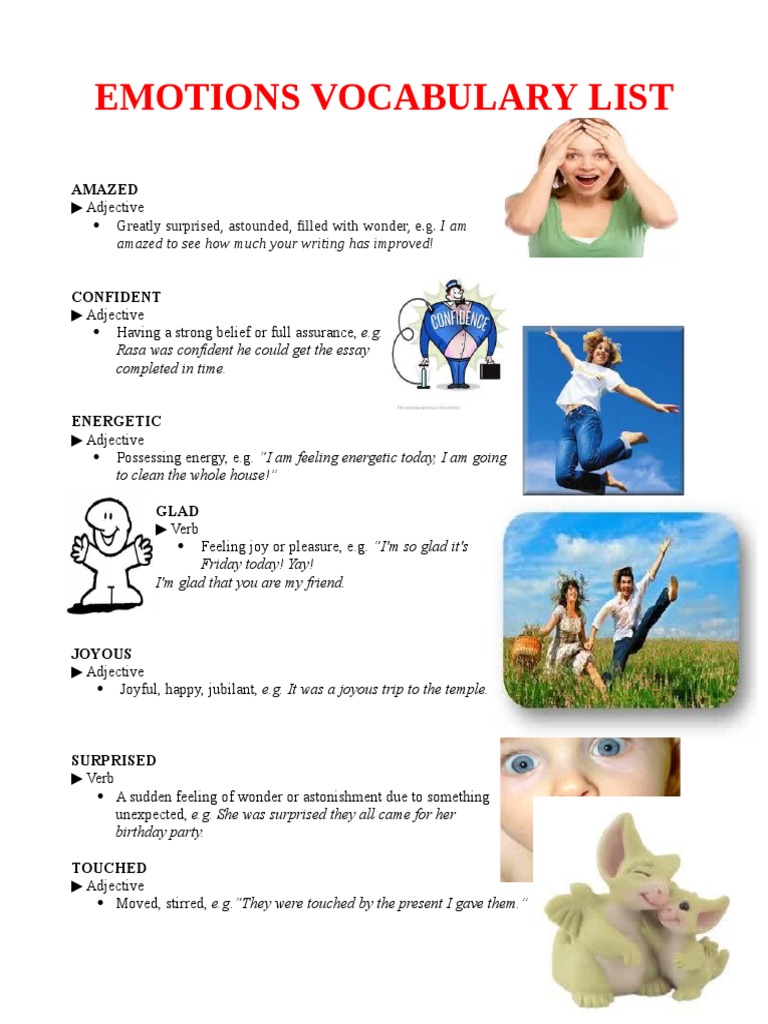 Emotions Vocabulary List: Amazed To See How Much Your Writing Has ...