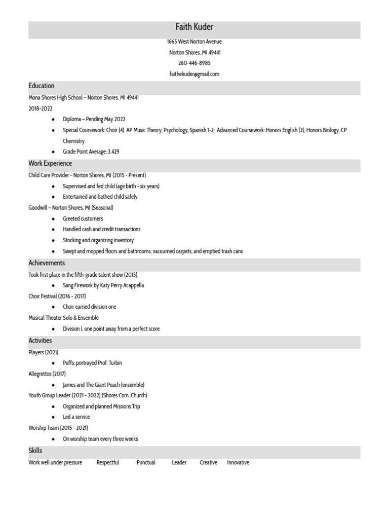 Faith Kuder - Resume | PDF