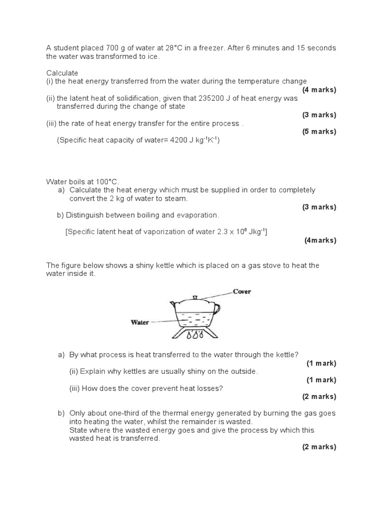 Heat Capacity and Latent Heat Questions | PDF | Latent Heat | Water