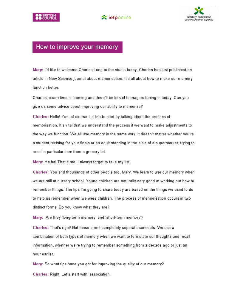 How To Improve Your Memory - Marta | Download Free PDF | Memory | Cognition