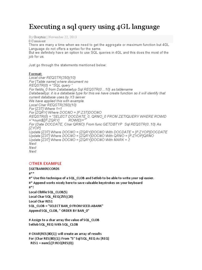 Executing A SQL Query Using 4GL Language | PDF