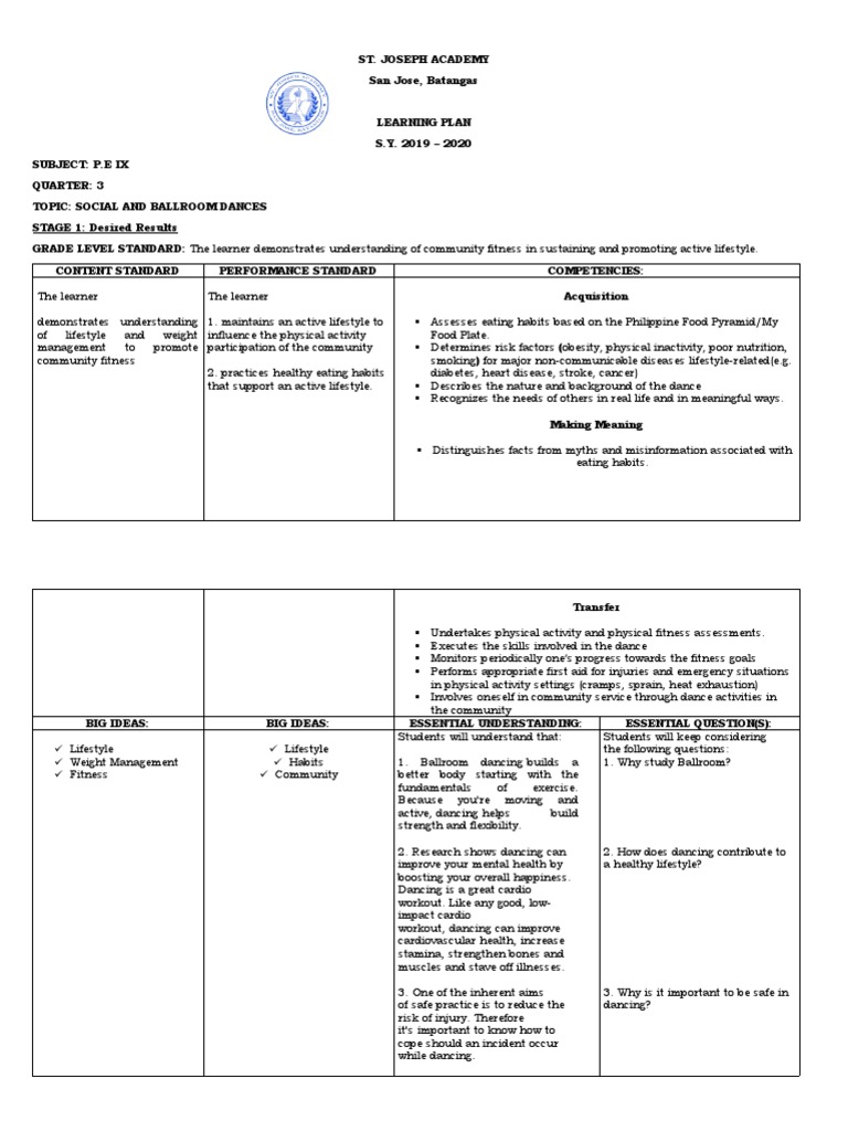 Peac Learning Plan Sample G4 | PDF | Health Sciences | Cognition