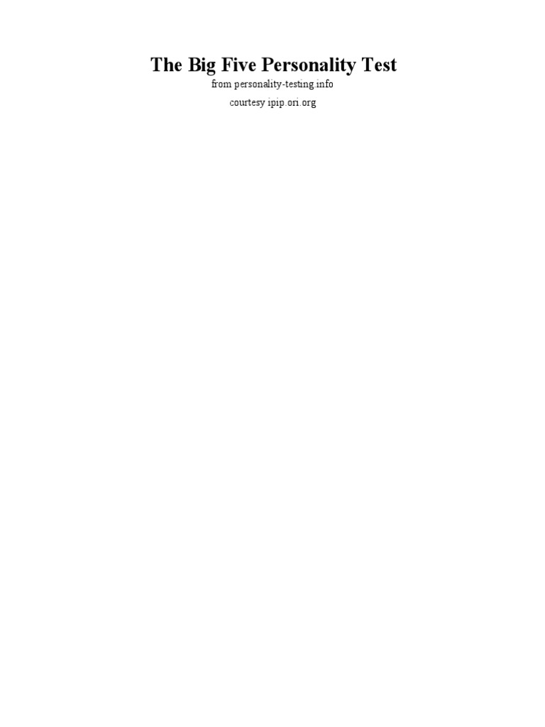 The Big Five Personality Test: From Personality-Testing - Info | PDF ...