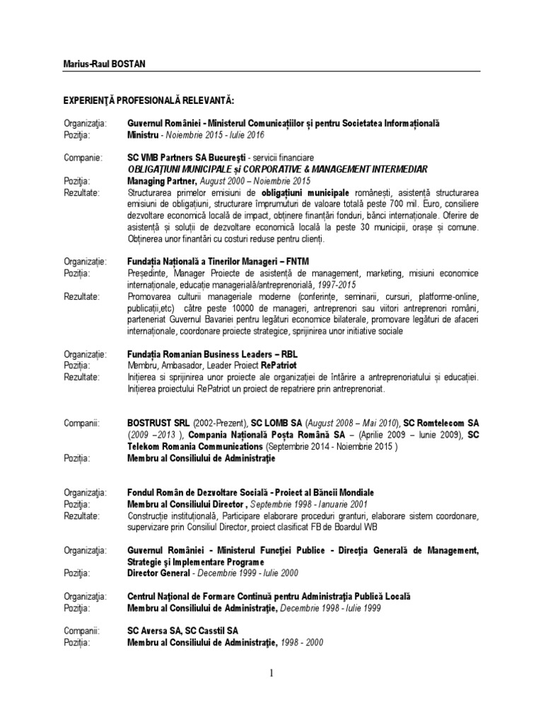 Marius Bostan CV | PDF