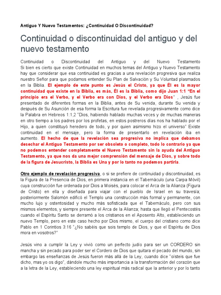 Antiguo Y Nuevo Testamentos Continuidad O Discontinuidad | PDF | Biblia ...