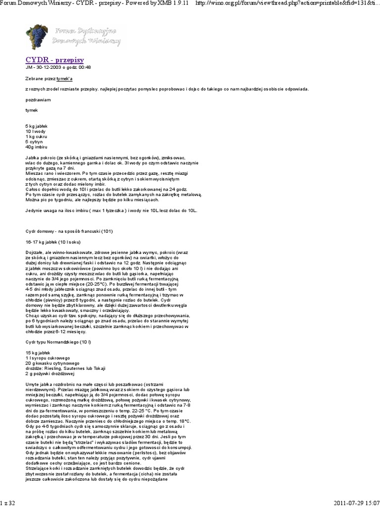 Forum Domowych Winiarzy - CYDR - Przepisy1 | PDF