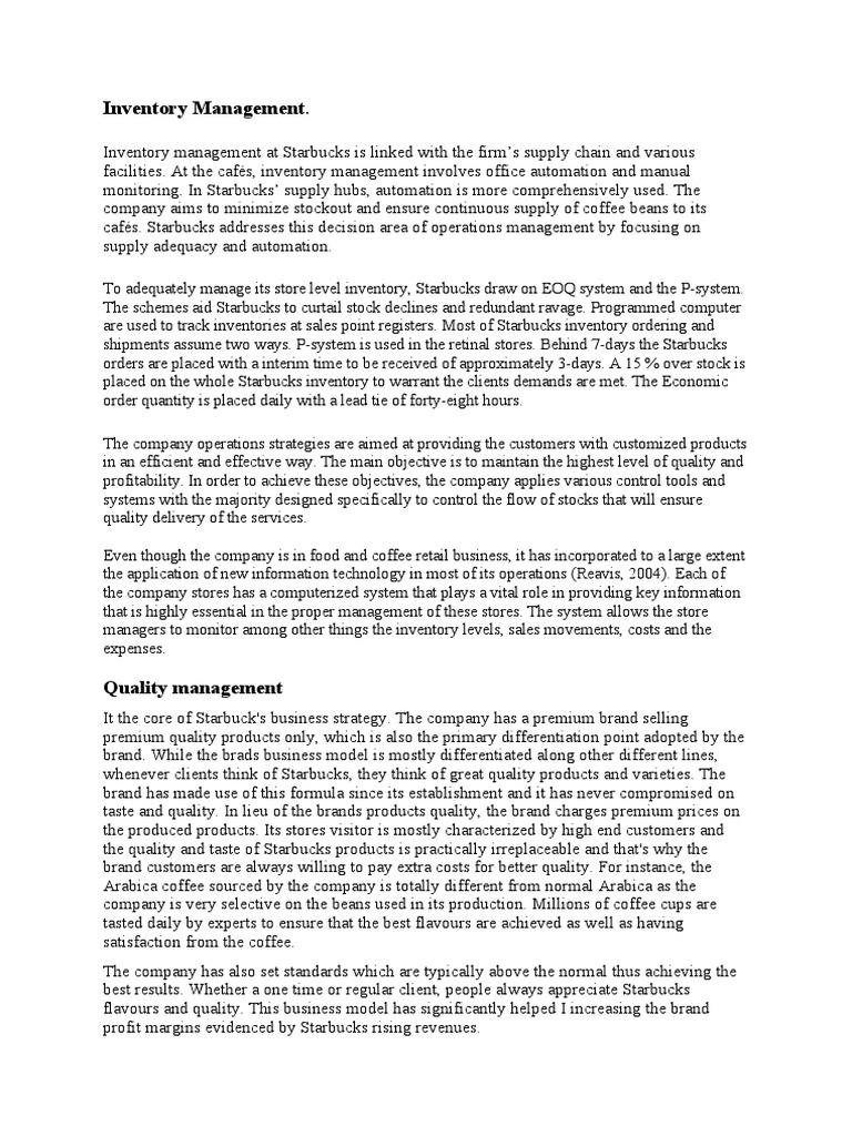 Starbucks Inventory Management and Quality Control | PDF | Starbucks ...