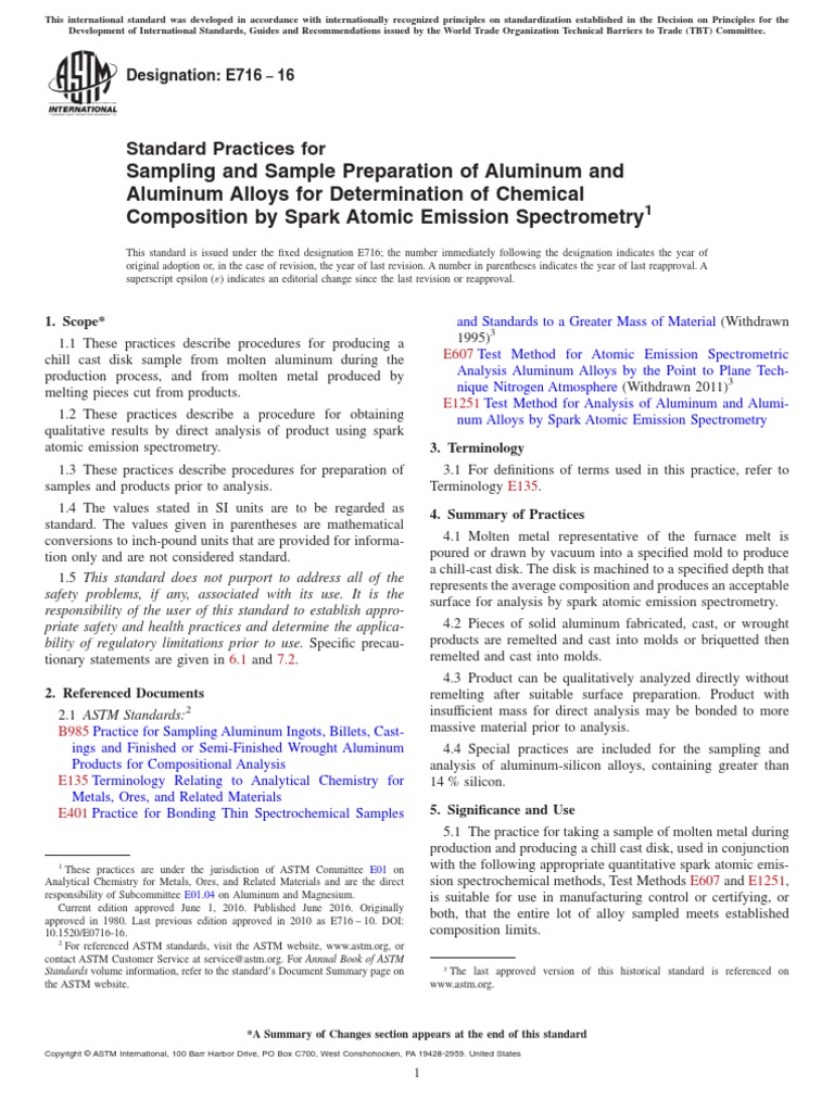 Sampling and Sample Preparation of Aluminum and Aluminum Alloys For ...