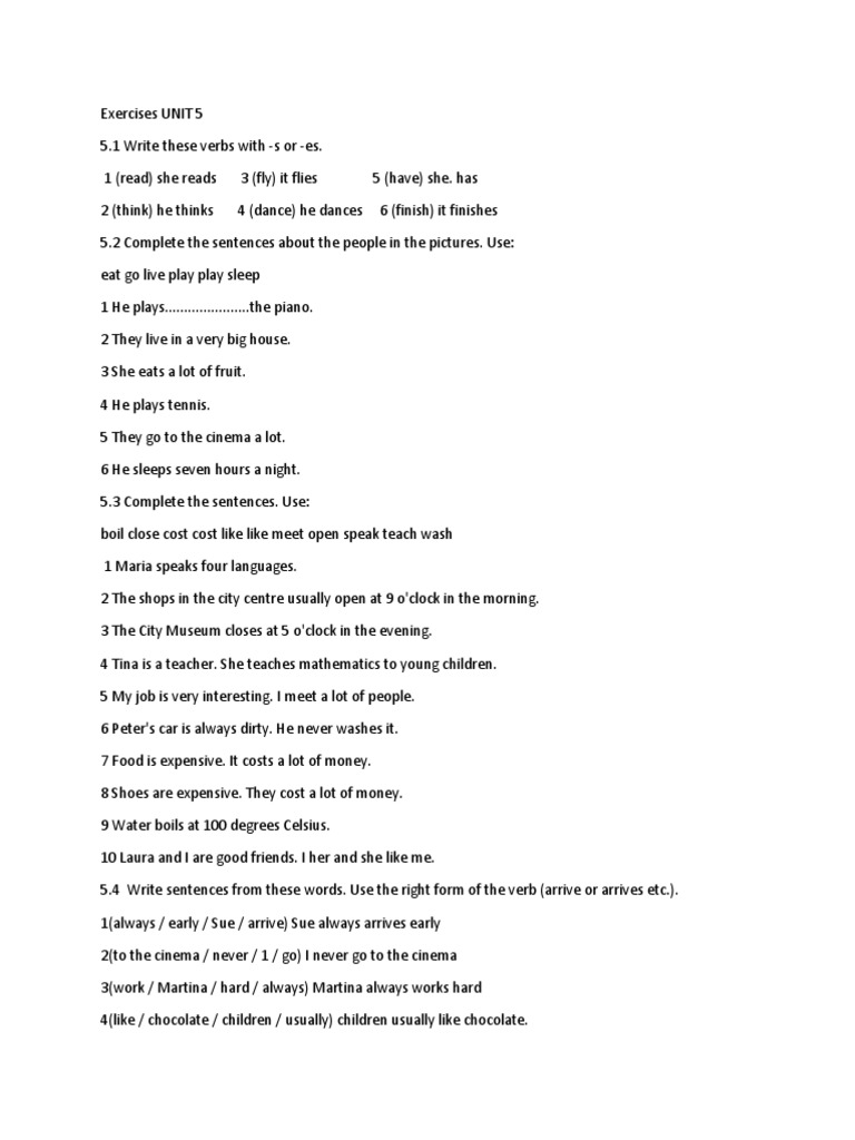 Exercises UNIT 5 | PDF