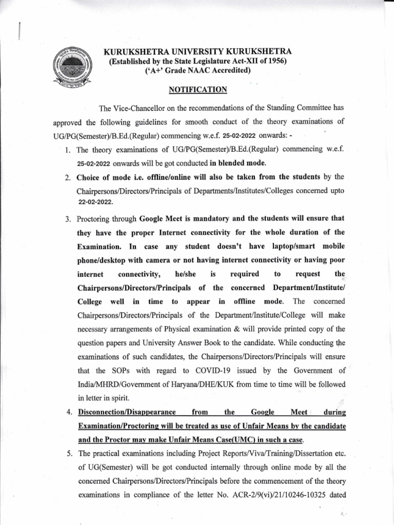 Guidelines For UG-PG Semester and - (Regular) Examinations | PDF ...