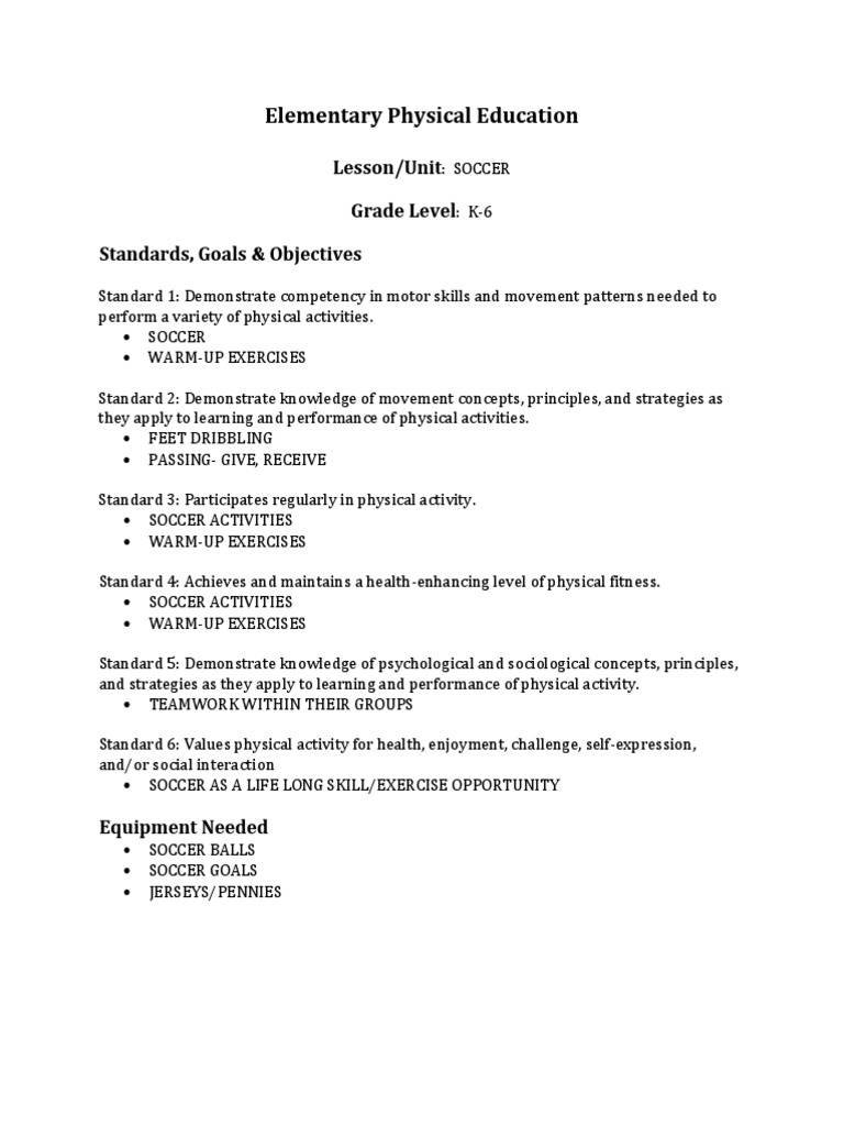 Soccer Physical Education Lesson Plan Free PDF Download | PDF