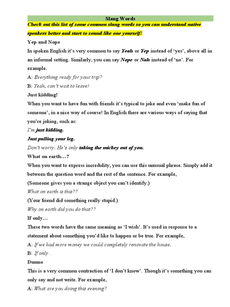 Slang Words | PDF