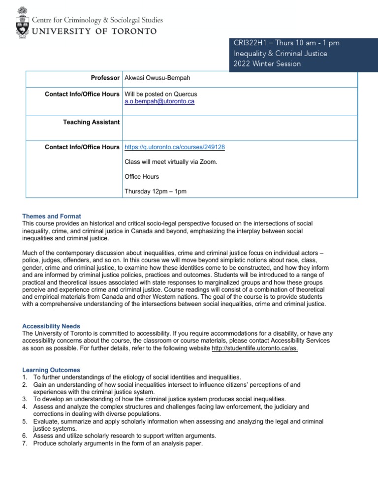 Cri322 Syllabus | PDF | Academic Dishonesty