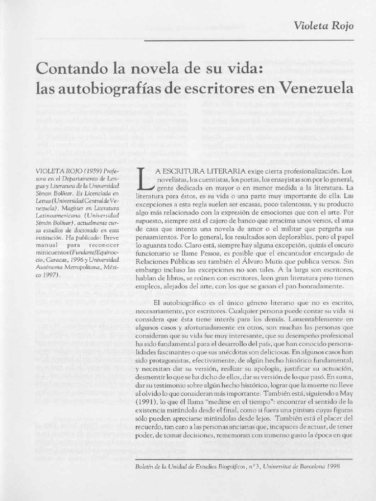 Contando La Novela de Su Vida: Las Autobiografias de Escritores en ...
