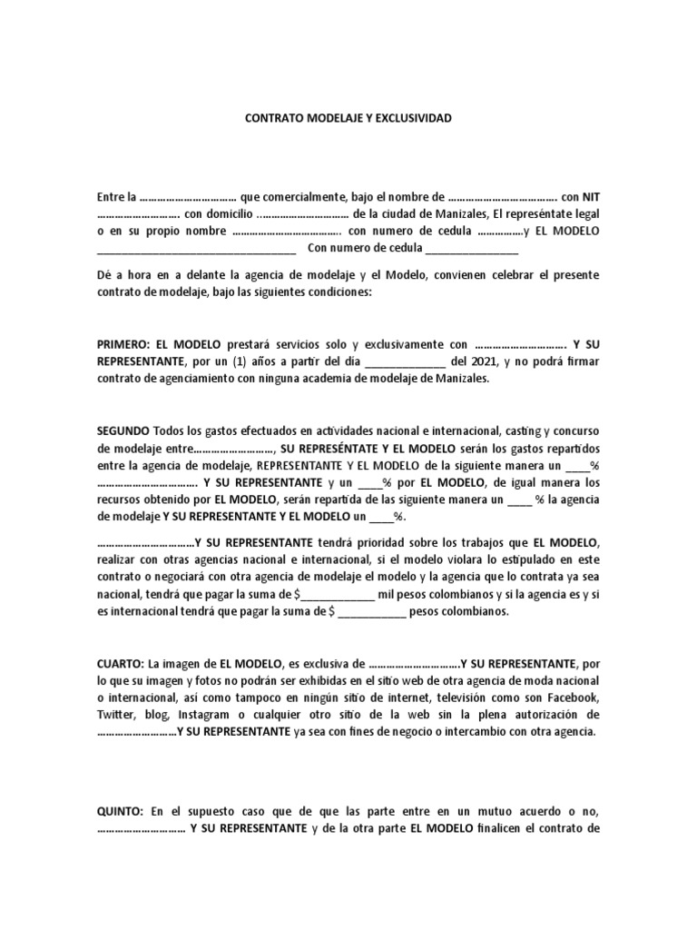 CONTRATO MODELAJE Y EXCLUSIVIDAD - Do | PDF