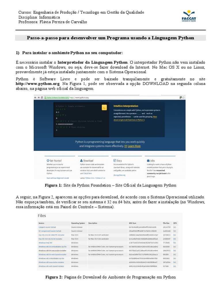 Passo A Passo - Python - Infeng2017 1 | PDF | Python (linguagem de ...