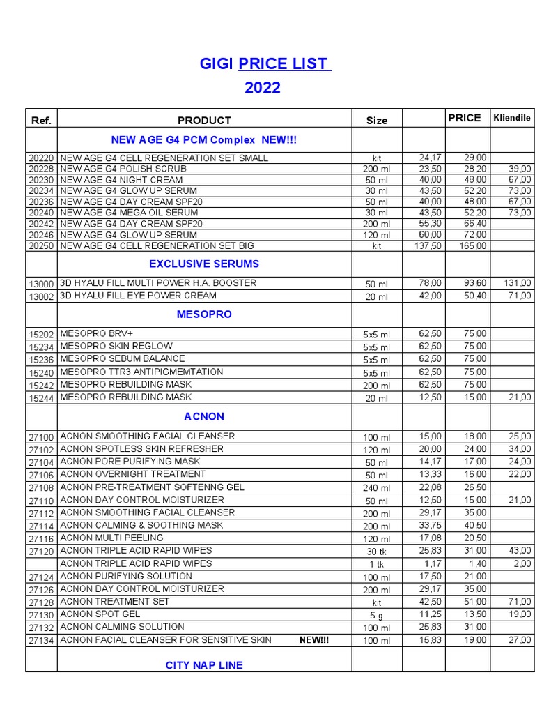 Gigi Price List Uus | Download Free PDF | Integumentary System | Beauty