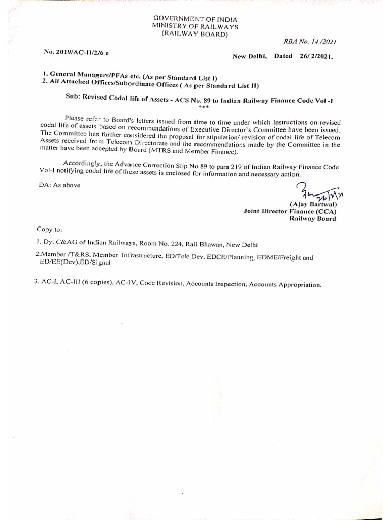 Revised Codal Life of Assets (ACS No - 89) 26-02-21 | PDF