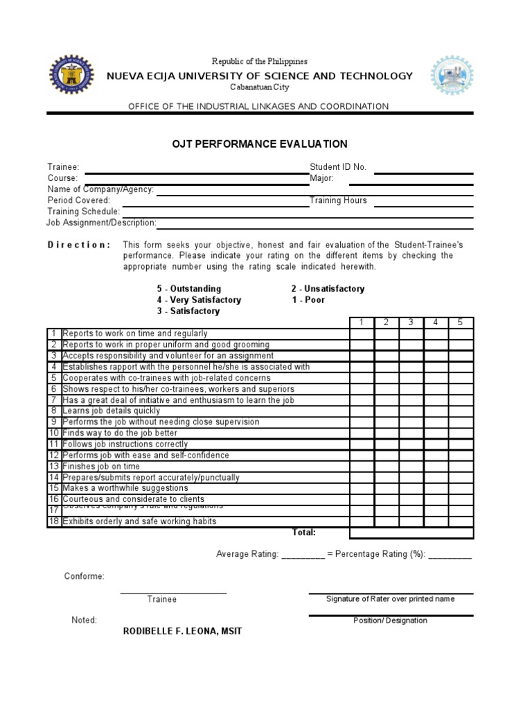 OJT Performance Evaluation | PDF | Performance Appraisal | Learning